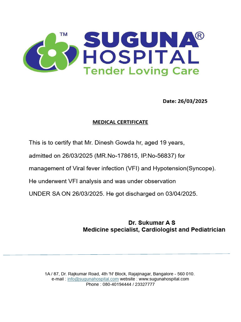 Date: 26/03/2025: Dr. Sukumar A S Medicine Specialist, Cardiologist and ...