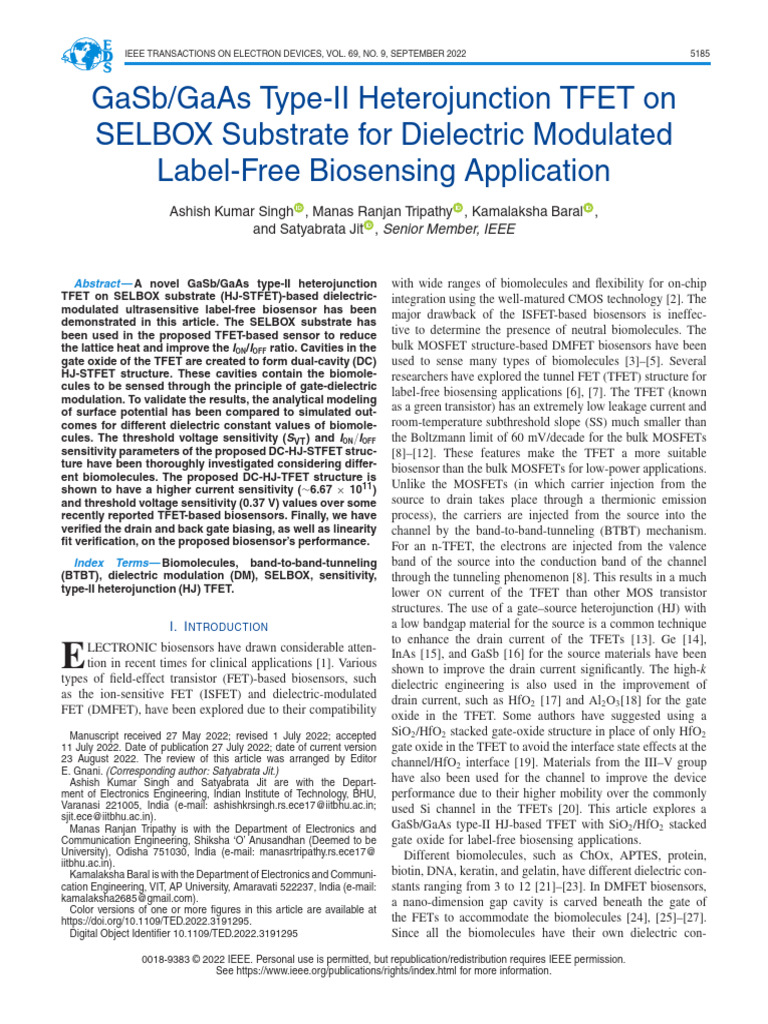 GaSb GaAs Type-II Heterojunction TFET On SELBOX Substrate For Dielectric Modulated Label-Free ...