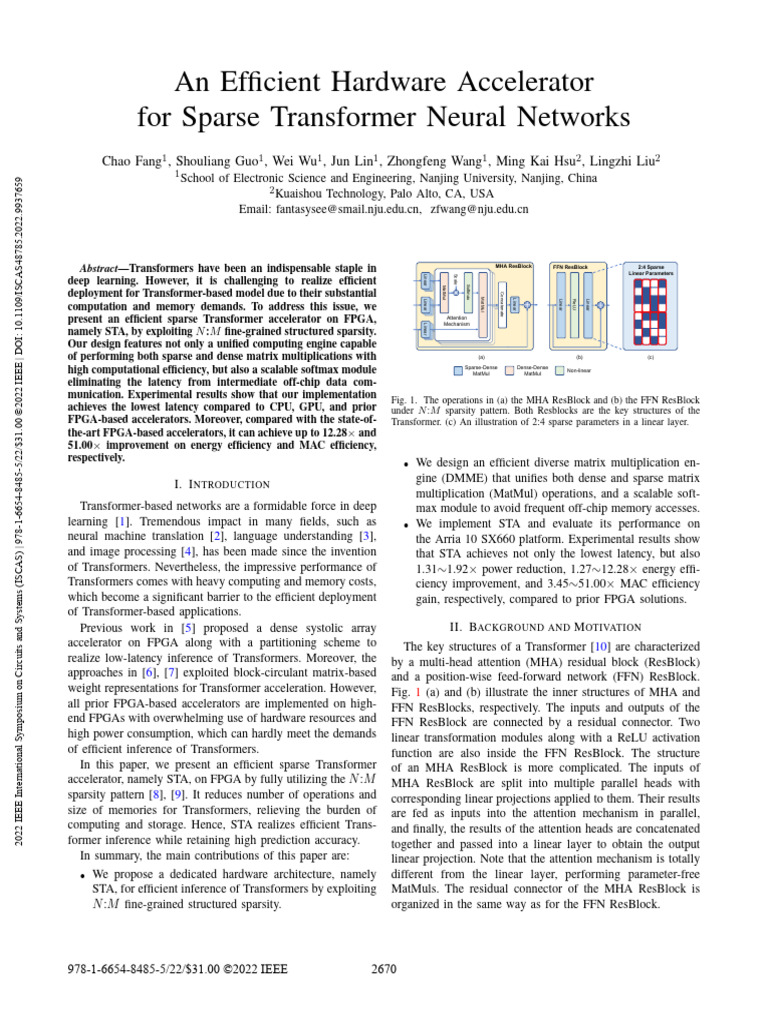 An Efficient Hardware Accelerator For Sparse Transformer Neural Networks | PDF | Field ...