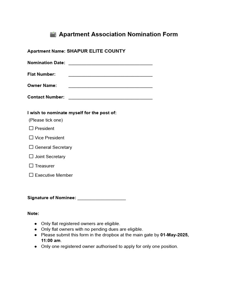 Apartment Association Nomination Form | PDF