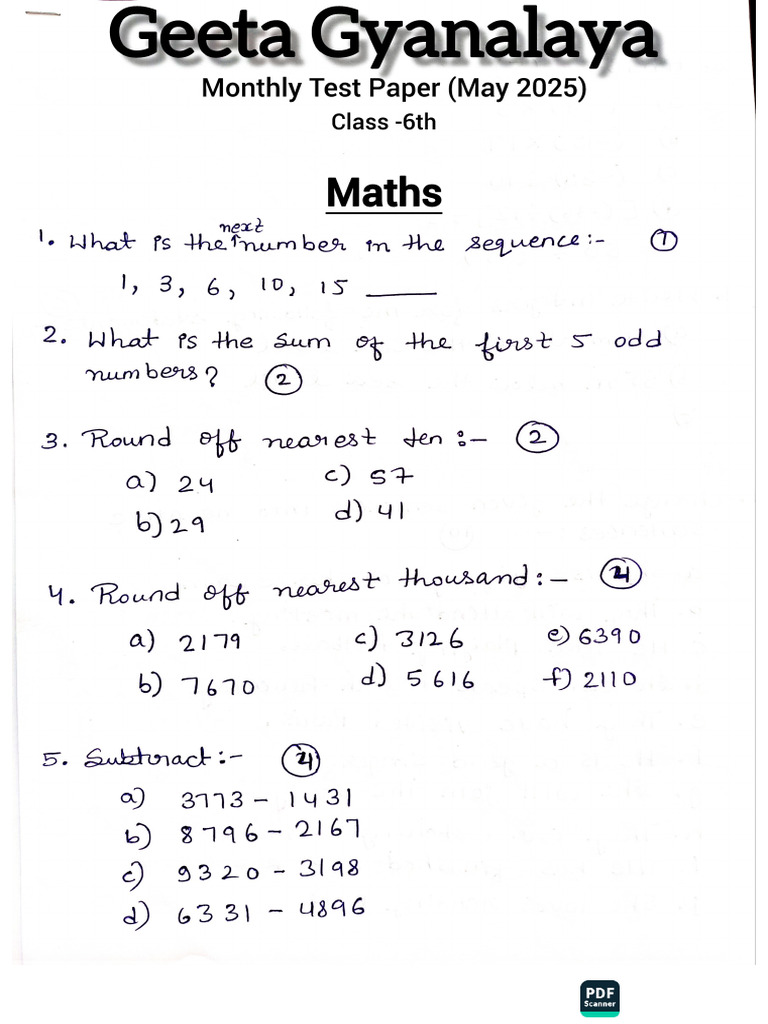 Monthly Test Paper 2025 May 6th | PDF