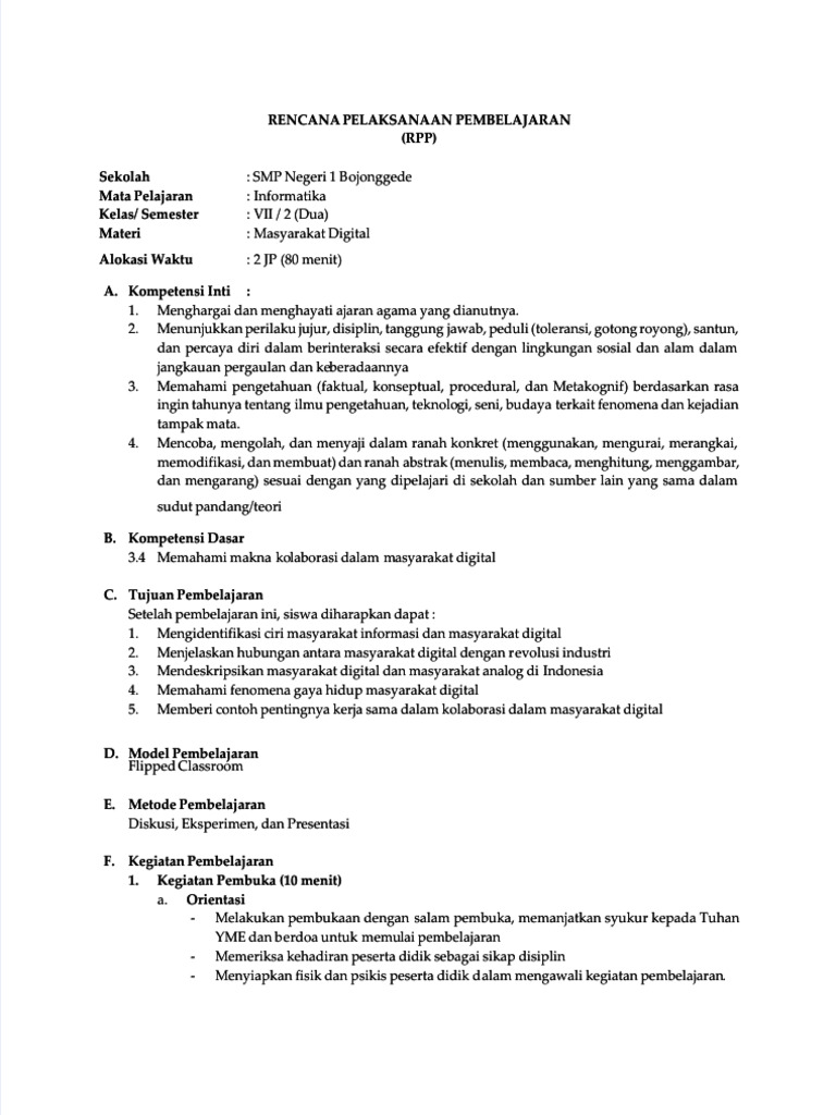 PDF RPP Informatika SMP Kelas Vii Semester II Compress | PDF