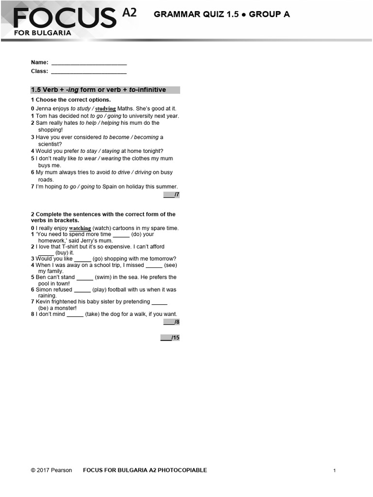 Grammar Quiz 1 5A | PDF