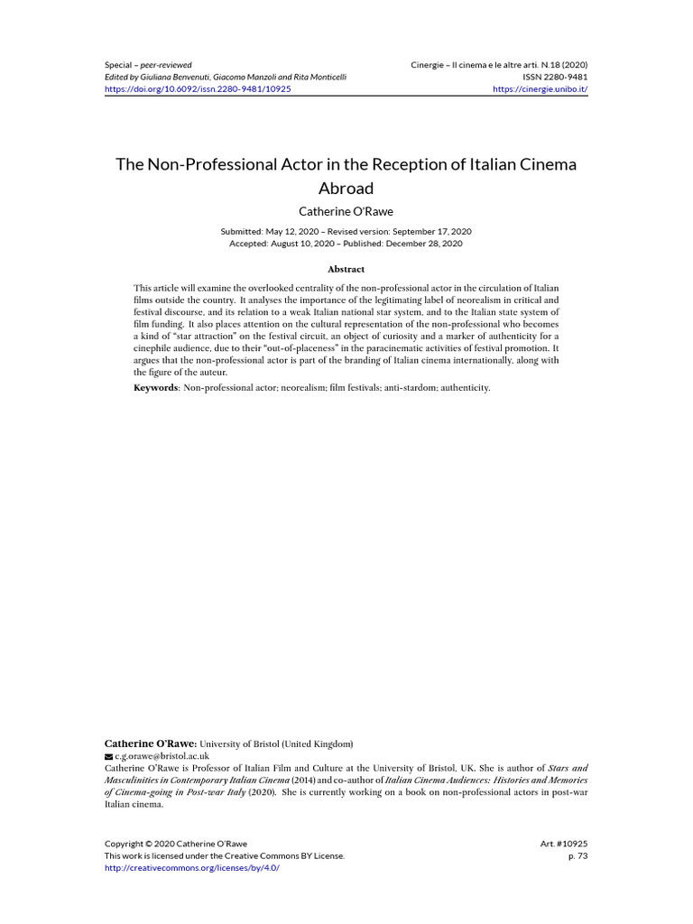 The Non-Professional Actor in The Reception of Italian Cinema | PDF ...