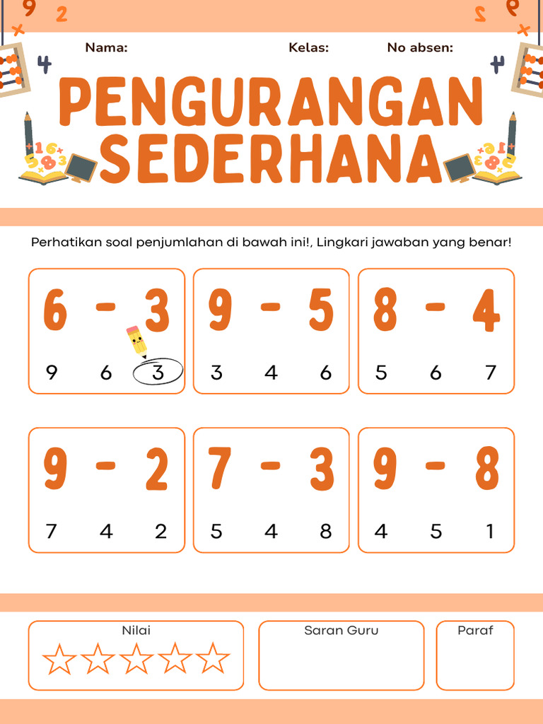 Latihan Matematika Dasar Pengurangan Anak PAUD Dan TK | PDF