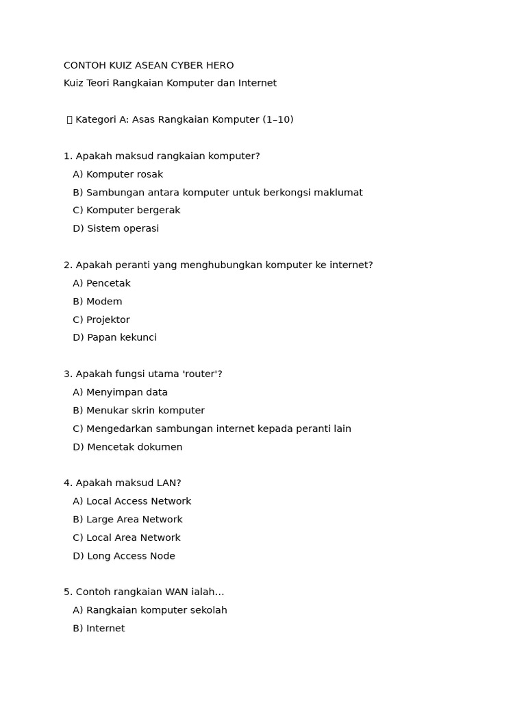 Kuiz Asean Cyber Hero-Rangkaian Komputer Dan Internet | PDF