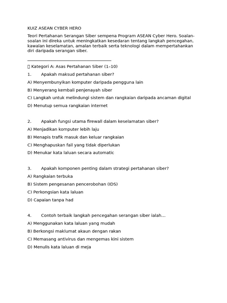 Kuiz Asean Cyber Hero-Terori Pertahanan Serangan Siber | PDF