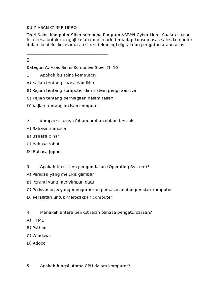 Kuiz Asan Cyber Hero-Teori Sains Komputer | PDF