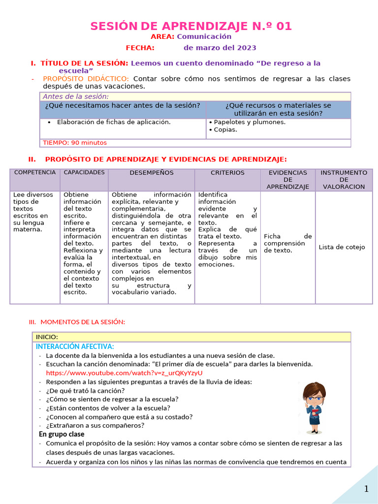 SESION 01-V CICLO-COM-Leemos Un Cuento Denominado "De Regreso A La ...