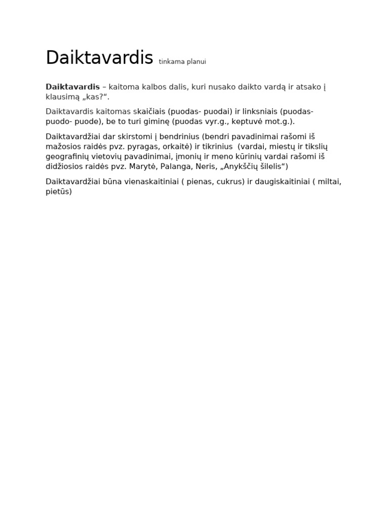 Daiktavardis Tinkama Planui | PDF