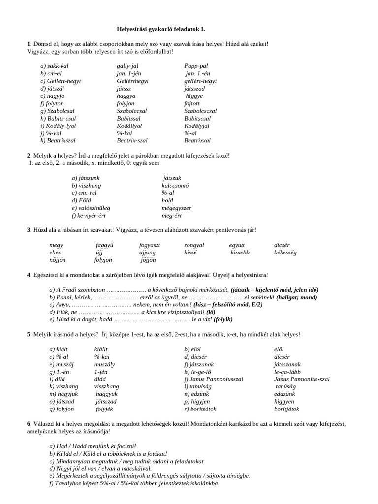 Helyesírási Gyakorló Feladatok - Felvételi - 8 | PDF