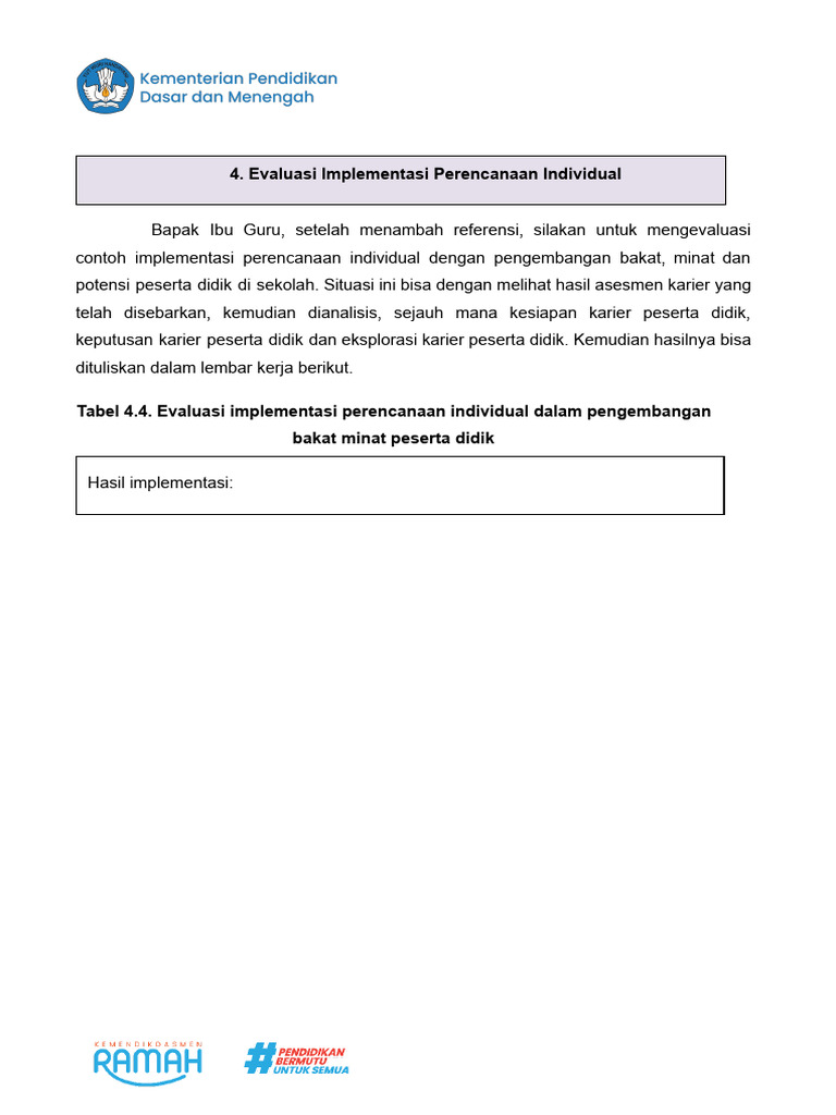 Evaluasi Implementasi Perencanaan Individual. | PDF