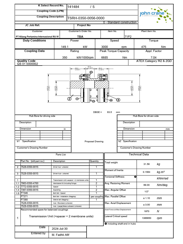 K-141484 Rev. D Coupling Tag No. 71P2 | PDF | Mechanical Engineering