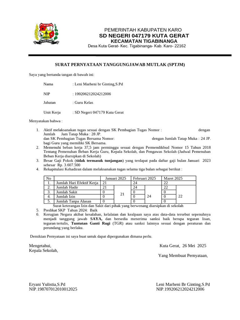 SPTJM Dan Surat Pengantar Semester 1 | PDF