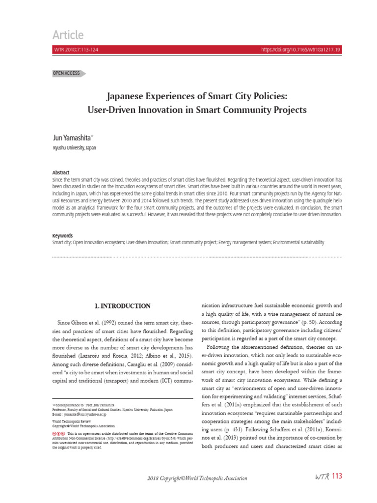 Japanese Experiences of Smart City Policies: User-Driven Innovation in ...