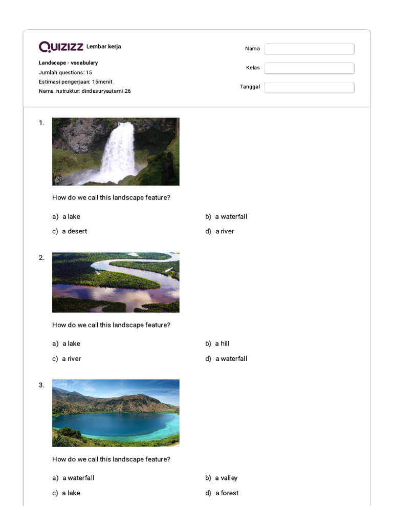 Landscape - Vocabulary - Quizizz | PDF | Geology | Topography