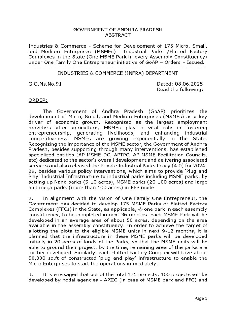 AP's 175 MSME Parks Initiative | PDF | Entrepreneurship | Economies