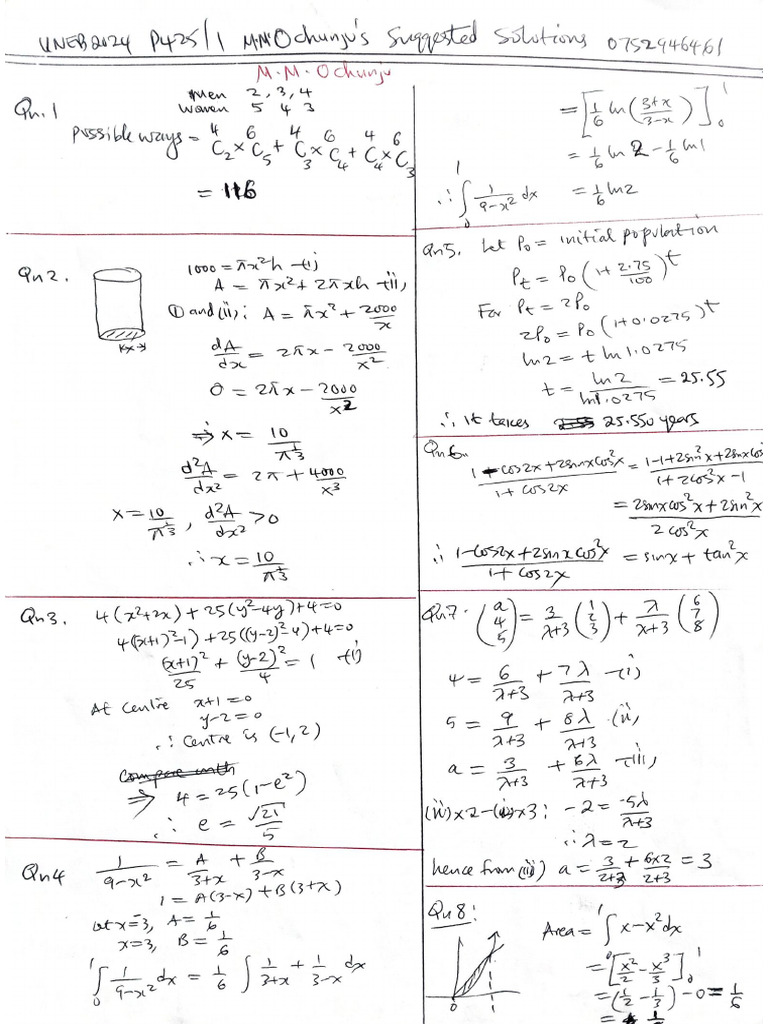 2024UACE MATH1 Solutions M.M.ochunju | PDF