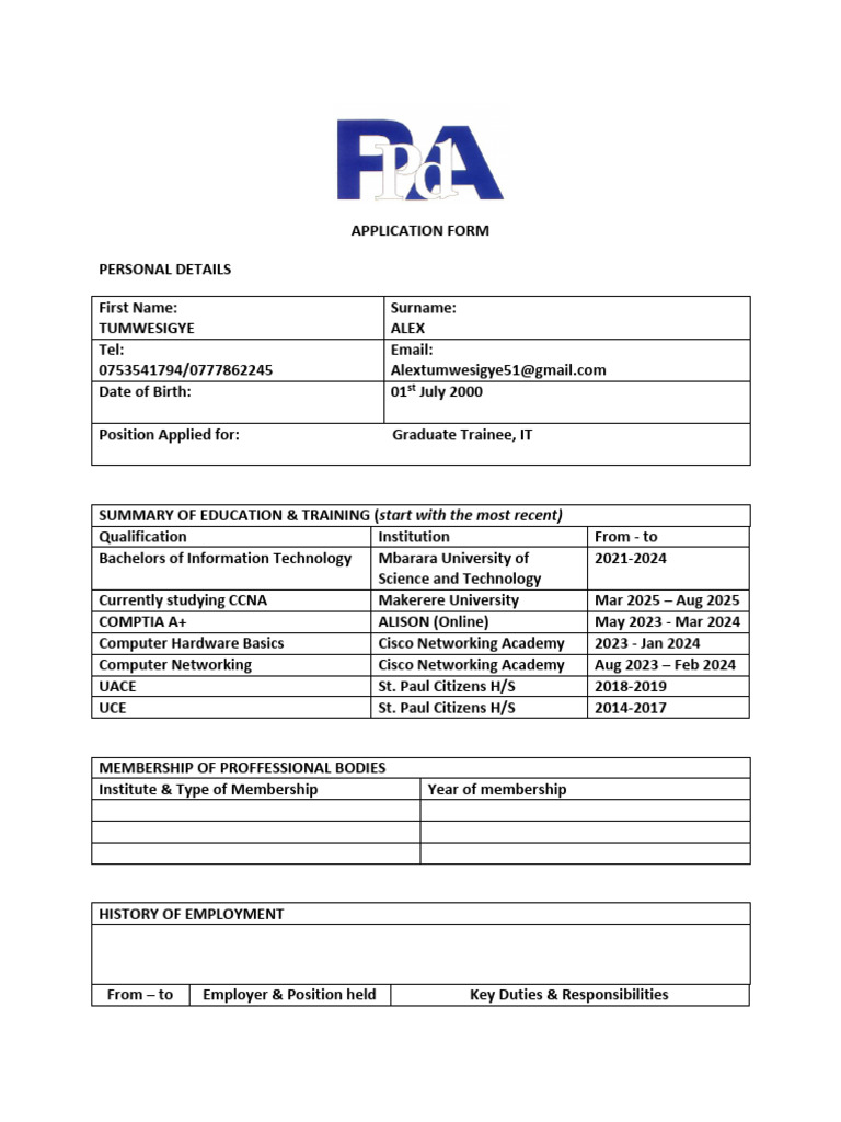 Graduate Trainee It Ppda Job Application Form | PDF | Arc Gis | System ...