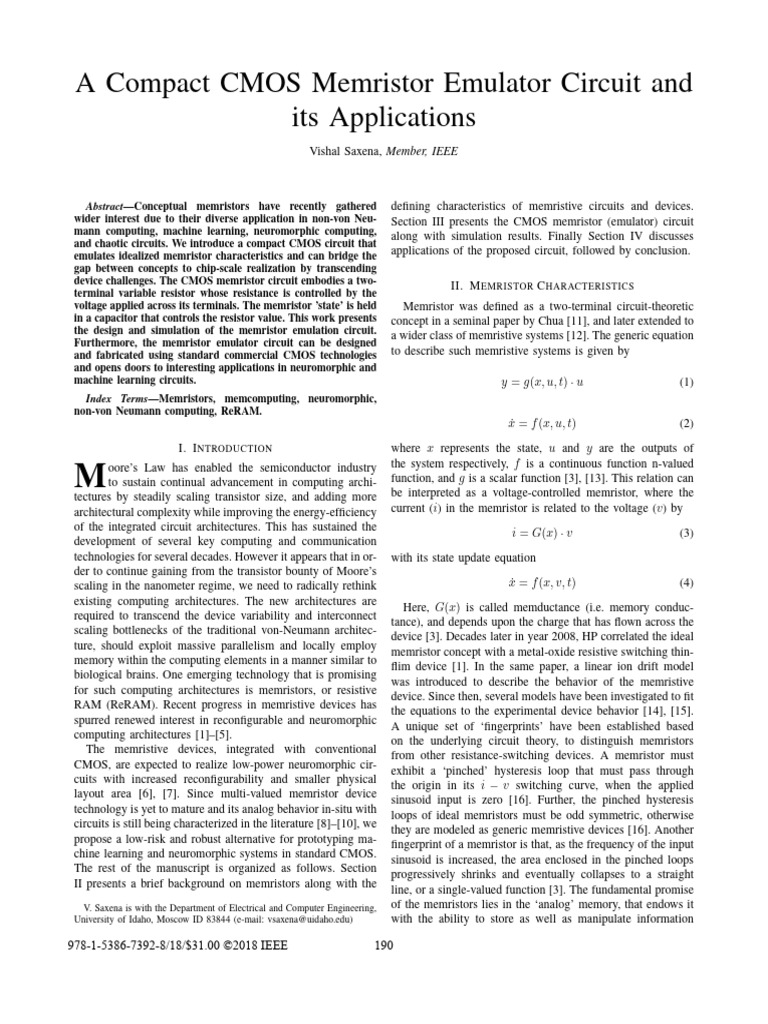Compact CMOS Memristor Emulator Design | PDF | Cmos | Mosfet