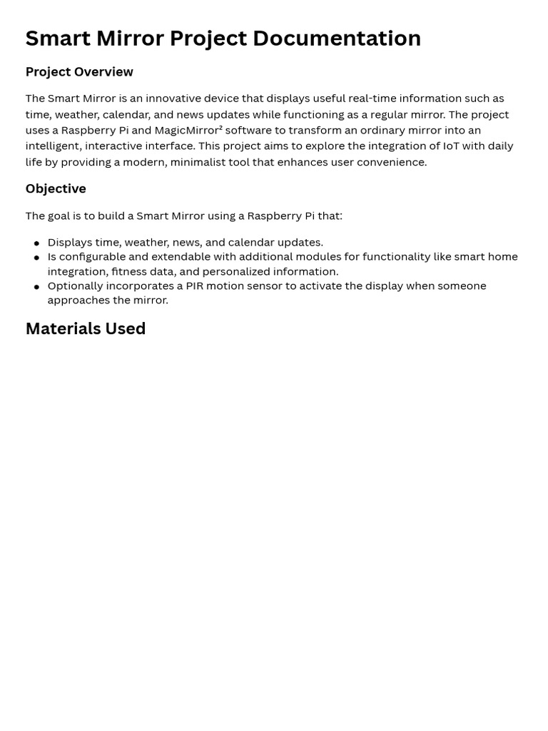 Smart Mirror Project Documentation (1) | PDF