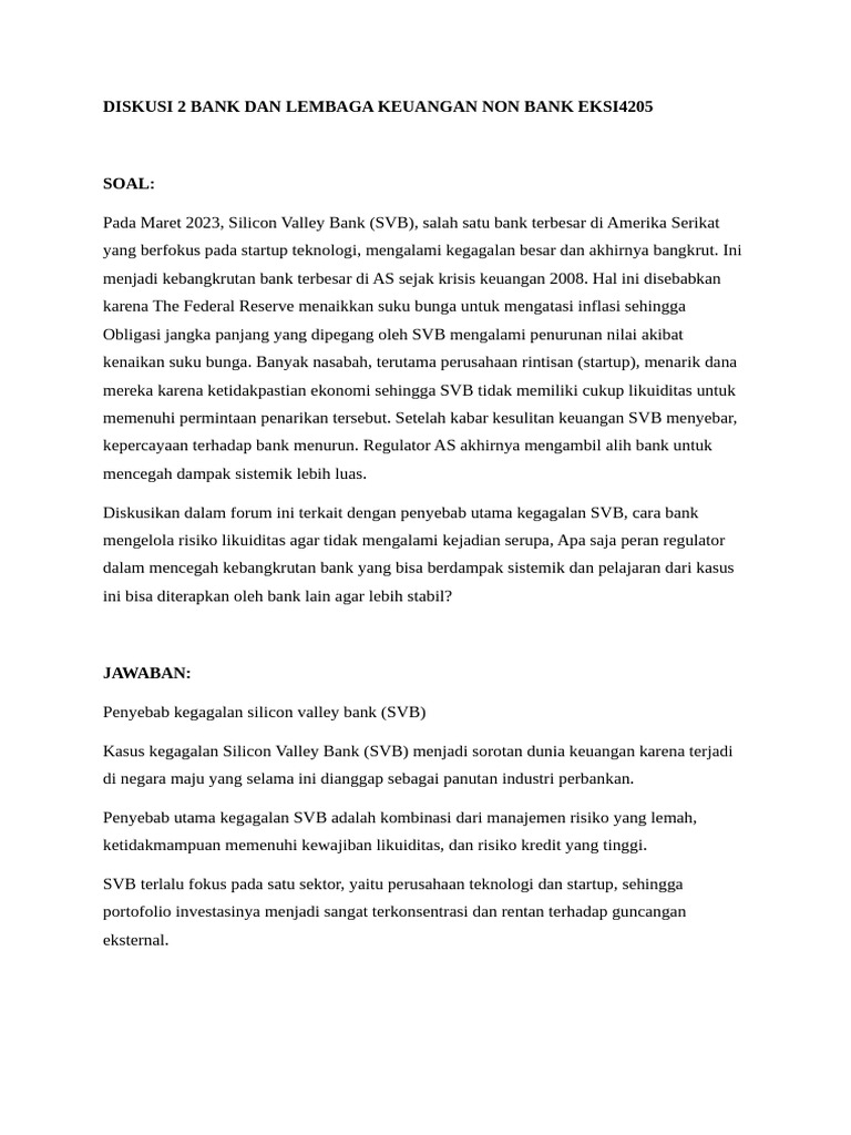 Diskusi 2 Bank Dan Lembaga Keuangan Non Bank Eksi4205 | PDF