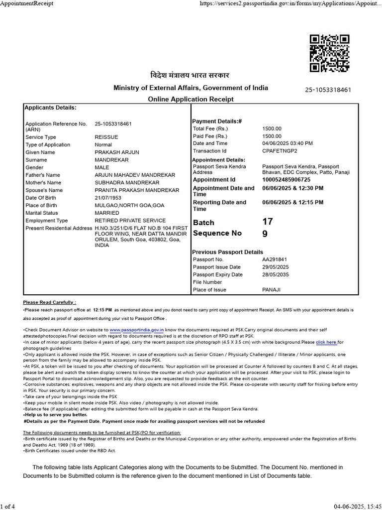 Passport Reissue Appointment Details | PDF | Government And Personhood