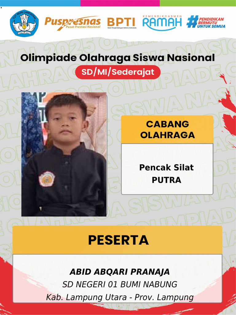 Idcard Peserta O2sn - Abid Abqari Pranaja | PDF