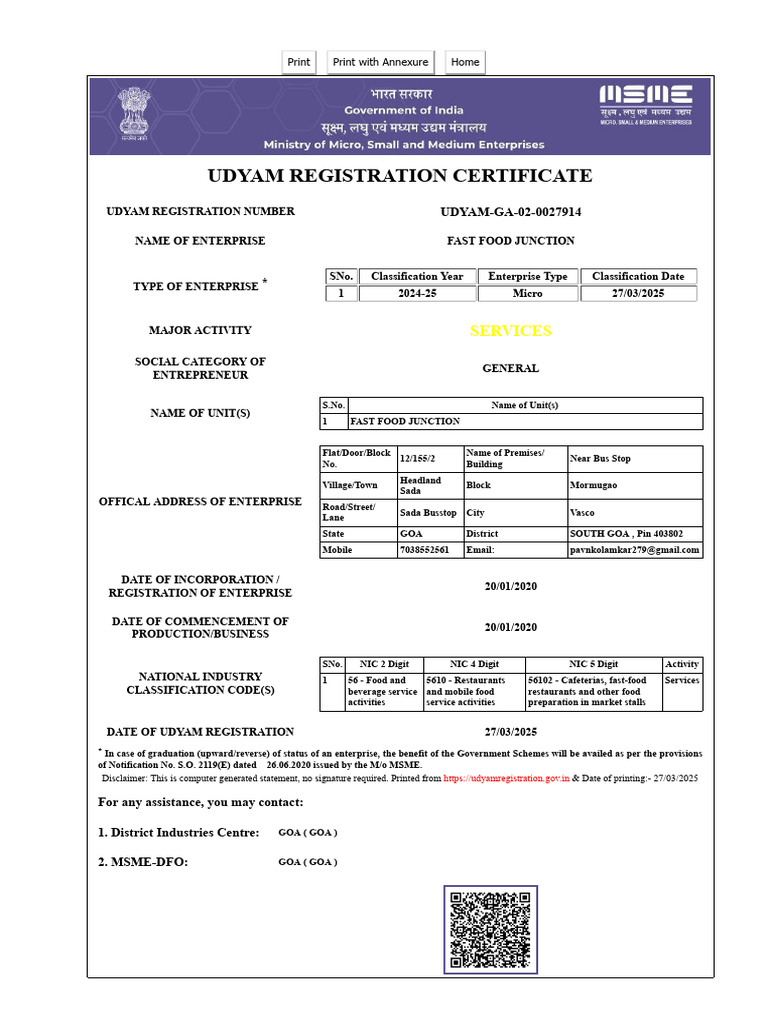 Print - Udyam Registration Certificate PAVAN | PDF | Gastronomy | Food Industry