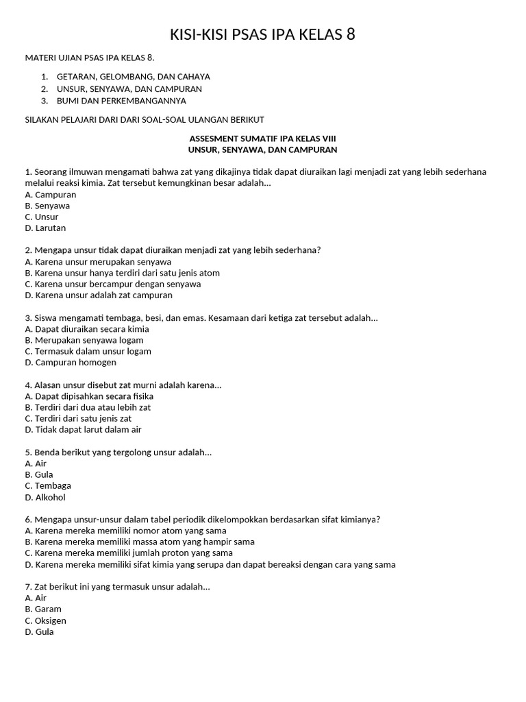 Latihan Soal PSAS IPA Kelas 8 | PDF
