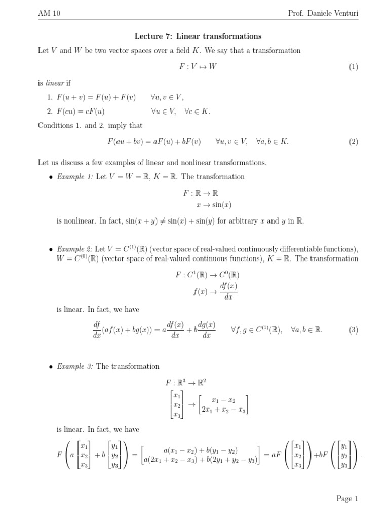 Lecture_7_Linear_transformations | PDF | Linear Map | Basis (Linear Algebra)