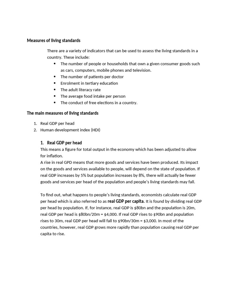 Measures of Living Standards | PDF | Gross Domestic Product | Human ...