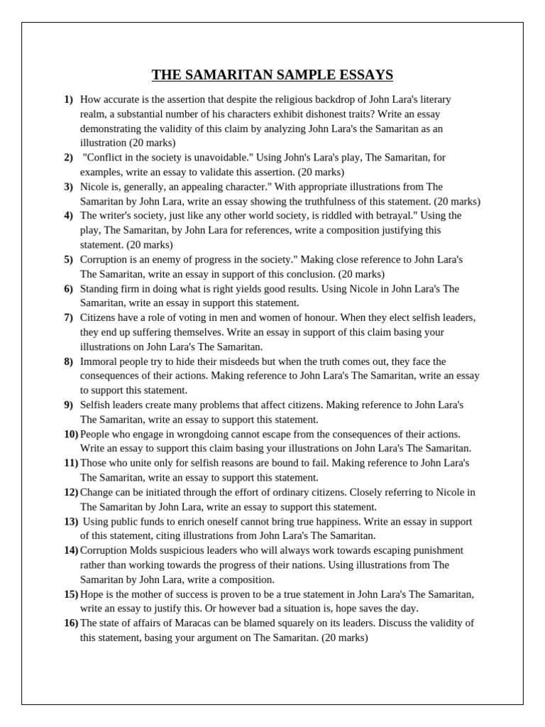 The Samaritan Sample Essays | PDF