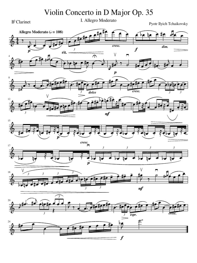 Tchaikovskys Violin Concerto in D Major I. Allegro Moderato Clarinet | PDF | Orchestras ...