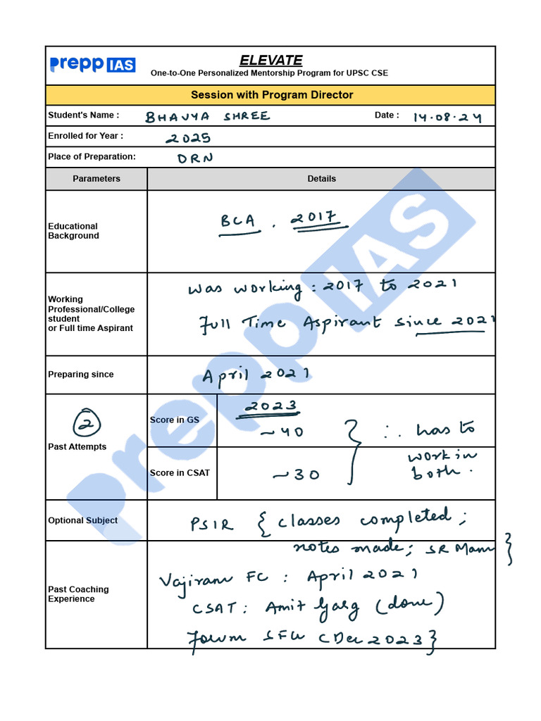 ELEVATE-Mentorship Sheets - Directors Session Shee - 240814 - 162558 | PDF