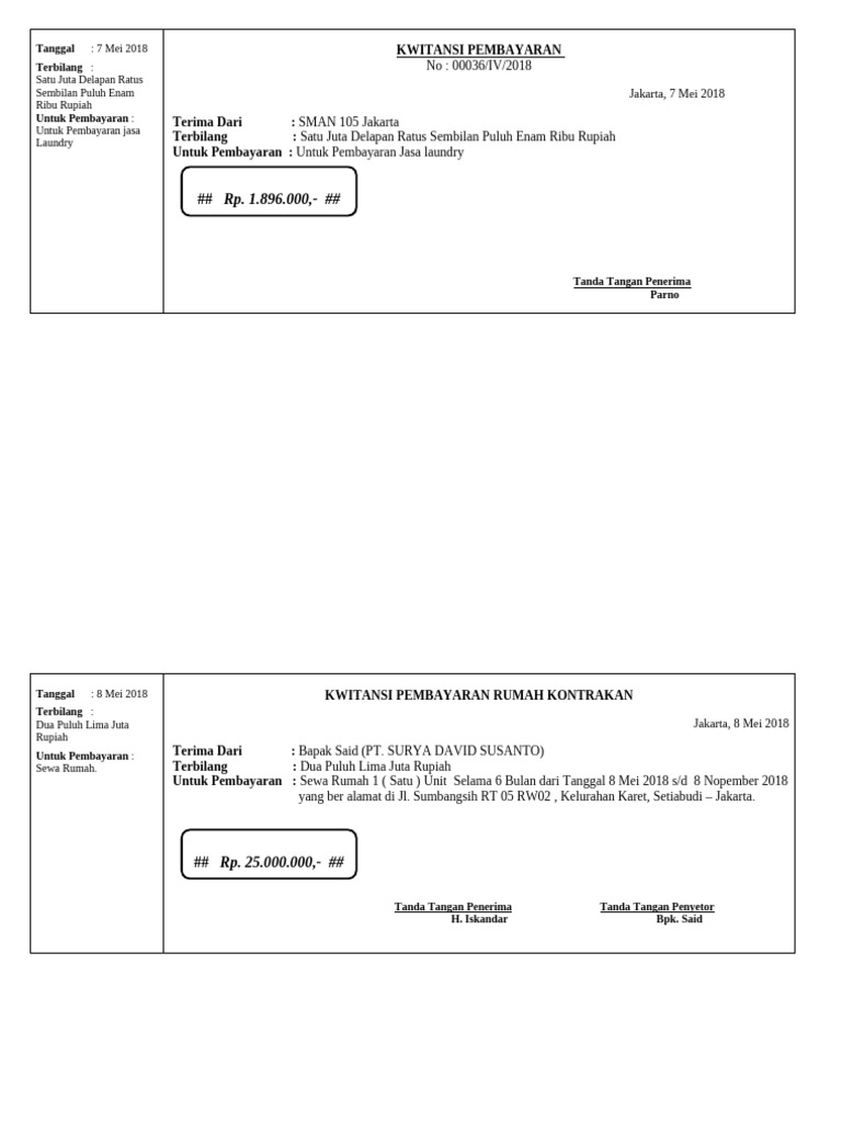 Form Kwitansi Mas Parno | PDF