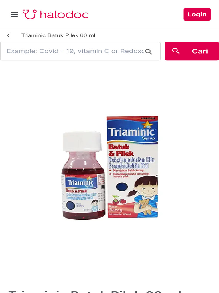 TRIAMINIC BATUK PILEK 60 ML - Kegunaan, Efek Samping, Dosis Dan Aturan Pakai - Halodoc | PDF