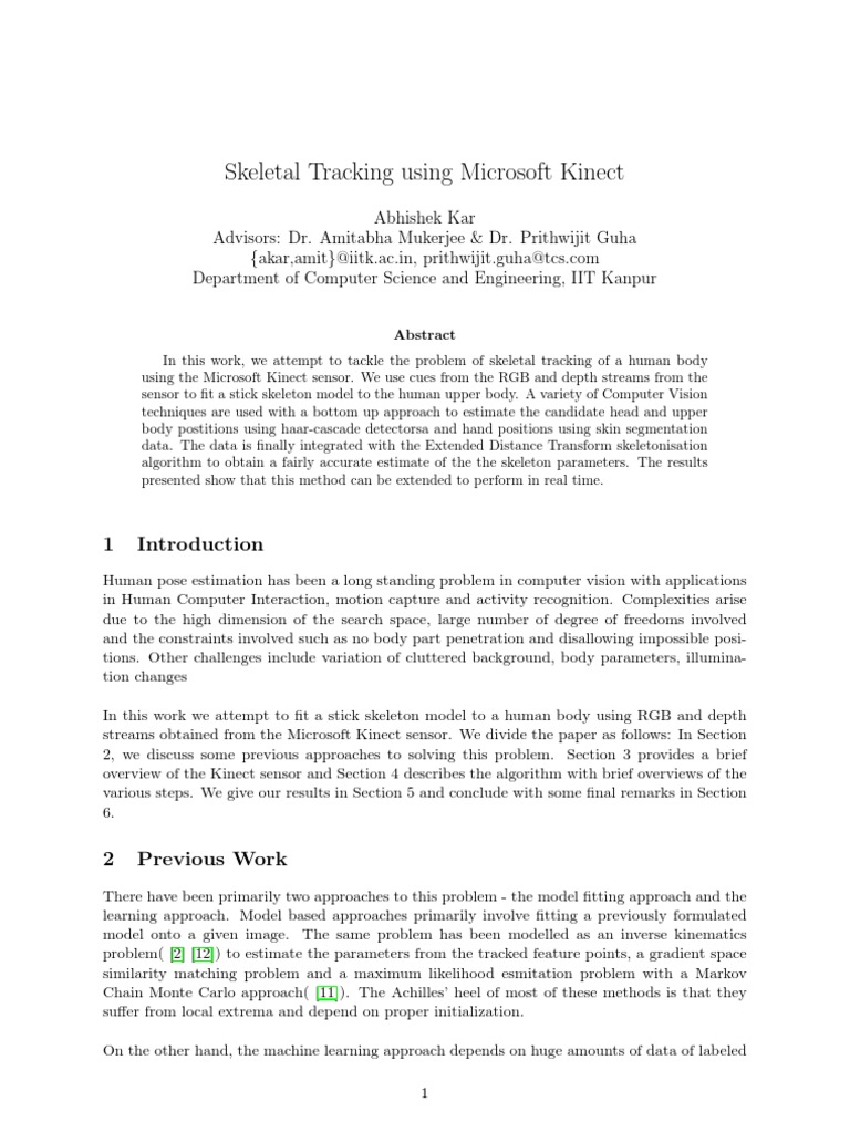Skeletal Tracking Using Microsoft Kinect | PDF