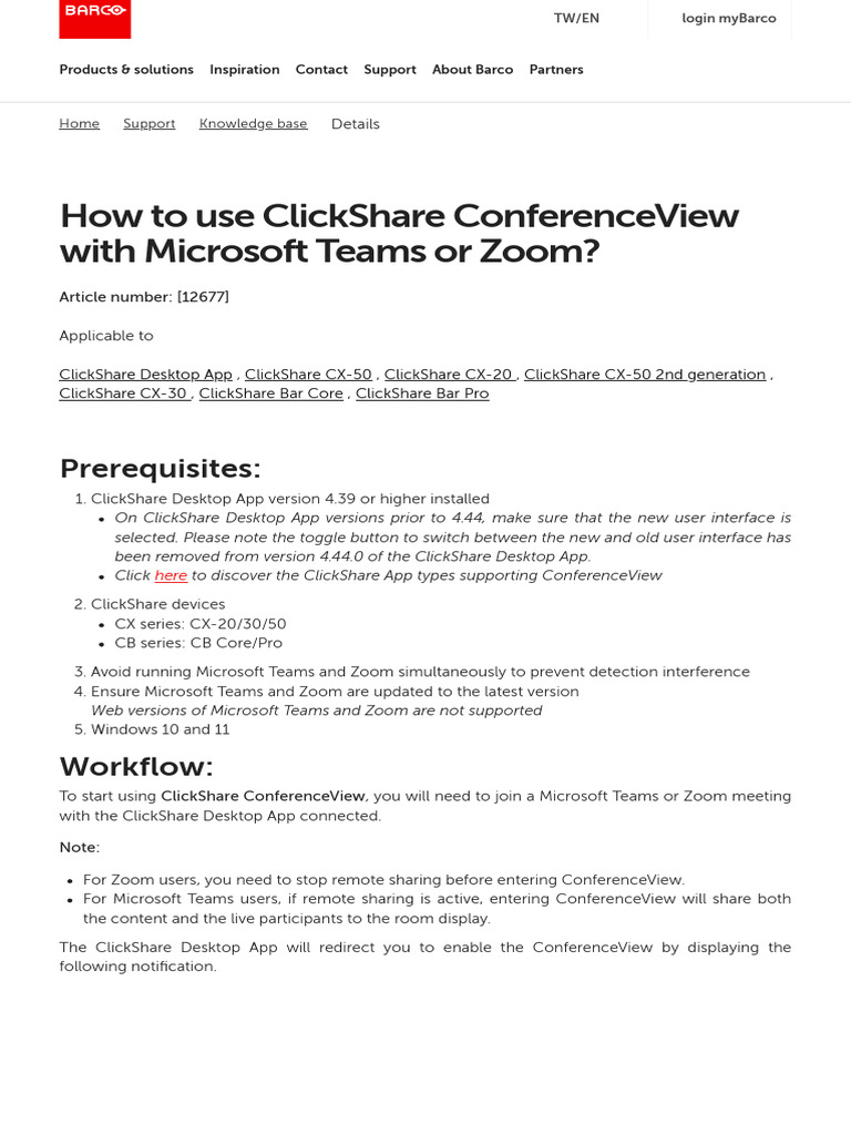 Knowledge Base 12677 - How To Use ClickShare ConferenceView With Microsoft Teams or Zoom - Barco ...