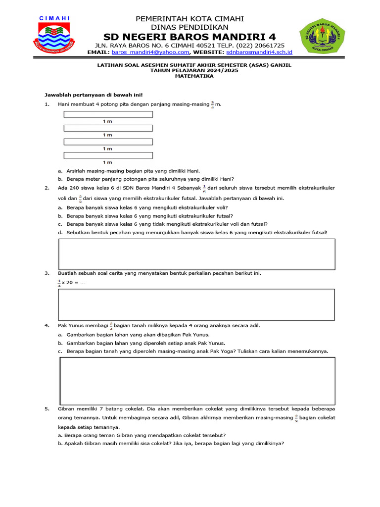 Latihan Soal Asas Ganjil Mtk Kls 6 24-25 | PDF