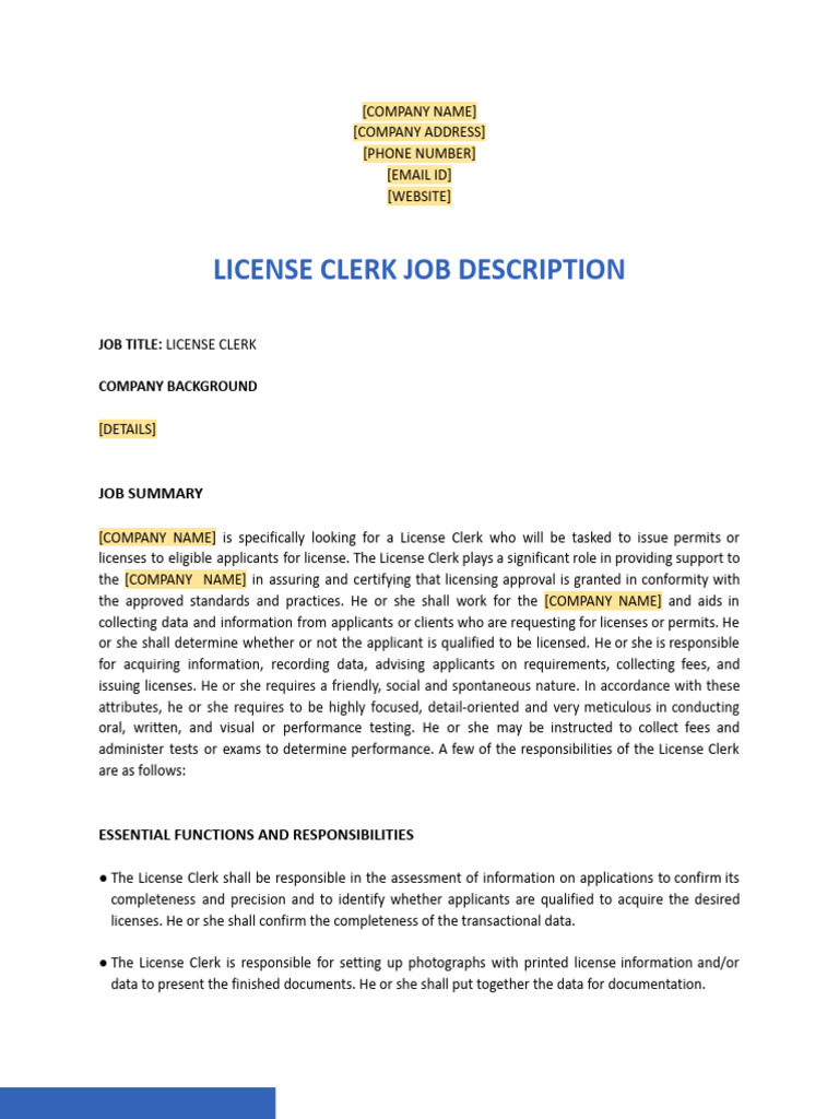 License Clerk Job Description | PDF | License | Identity Document