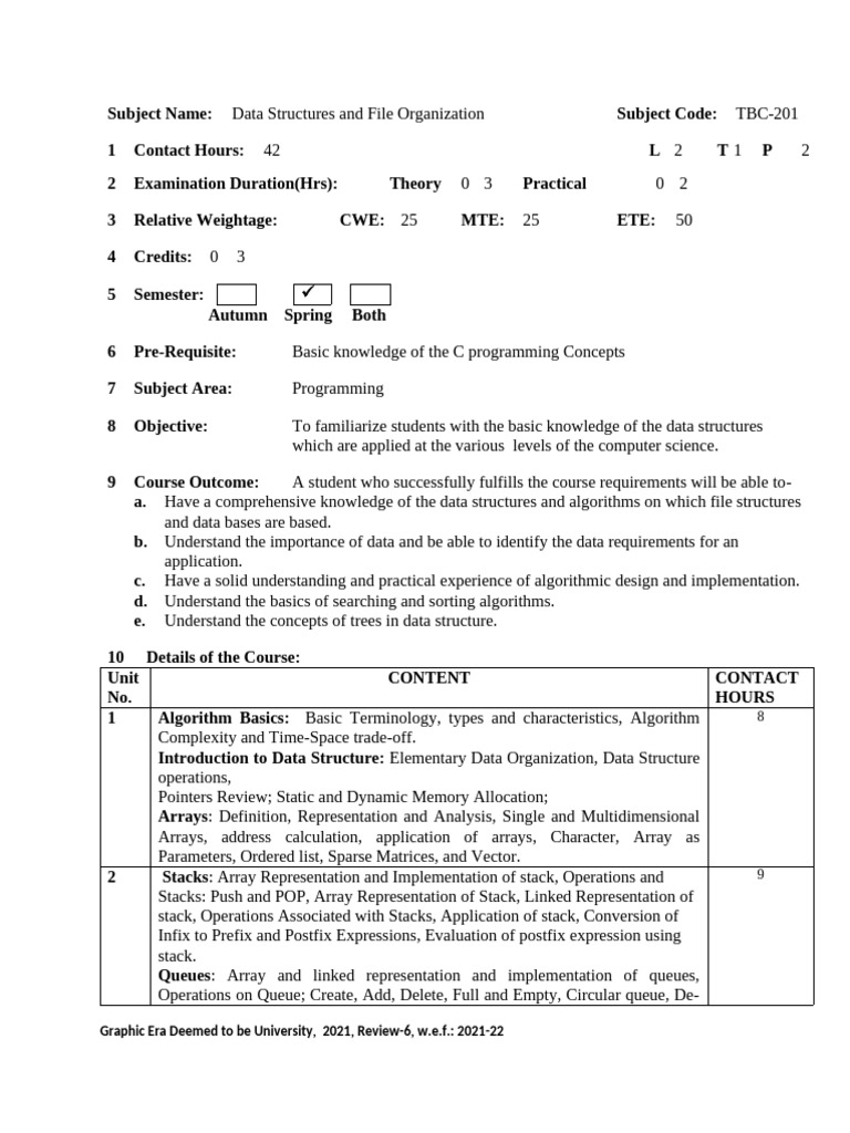 TBC 201 Data Structures and File Organization | PDF | Queue (Abstract Data Type) | Algorithms ...