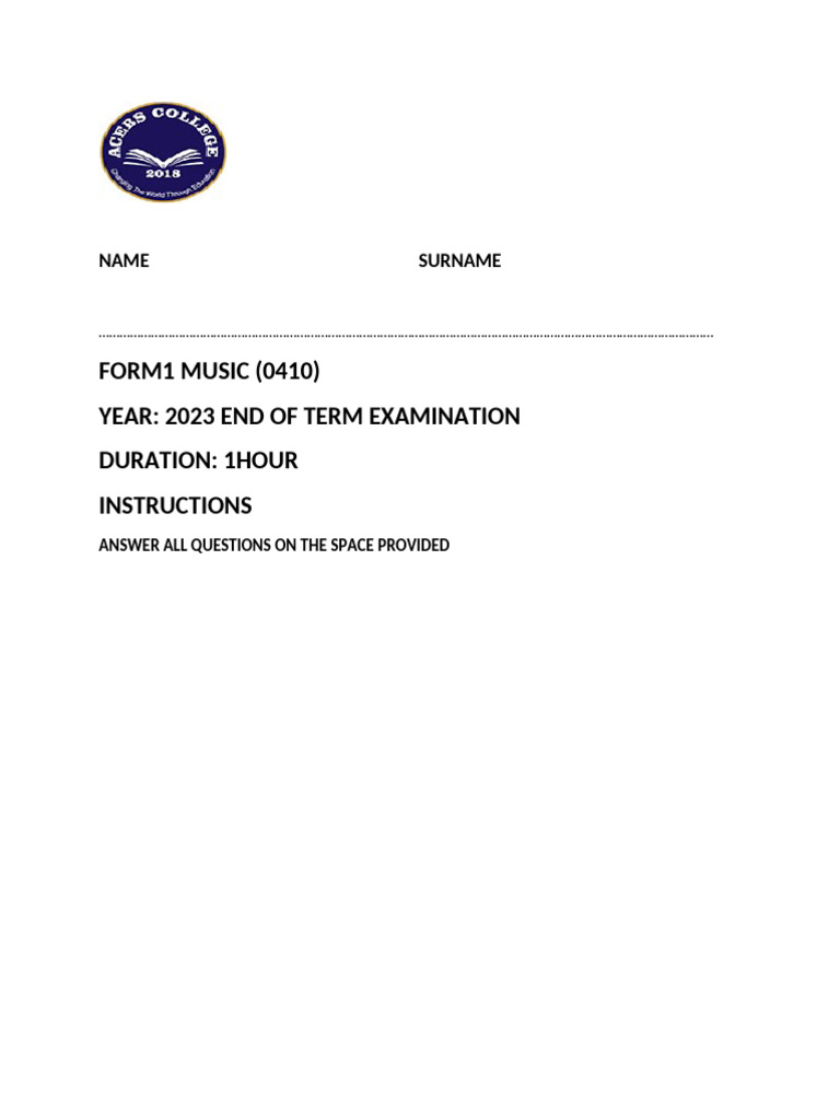 Music Form One | PDF