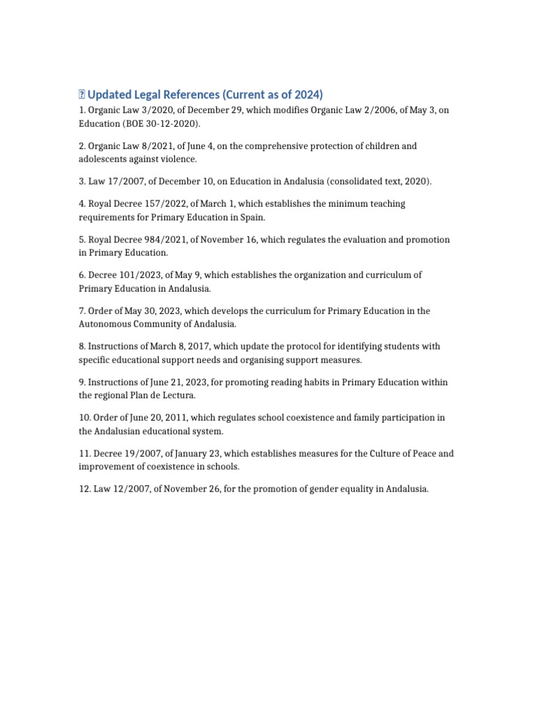 Updated Legal References for Education 2024 | PDF
