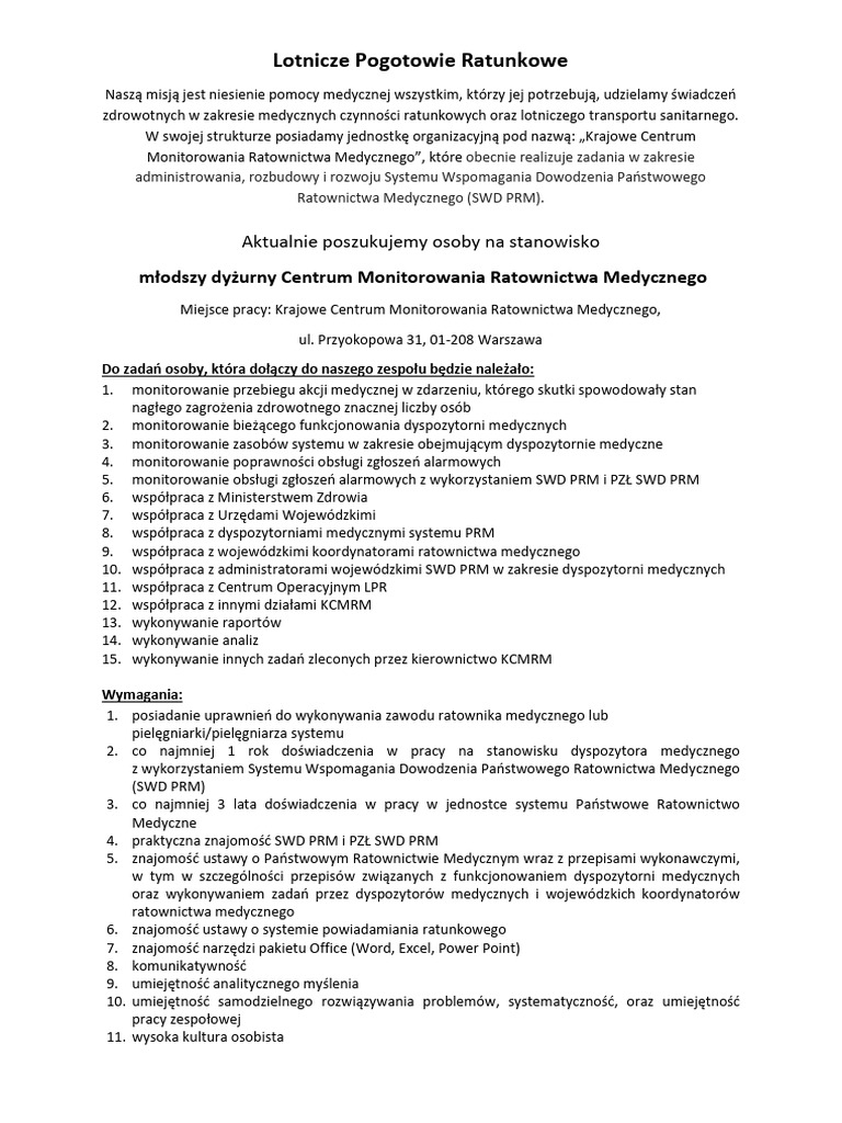 2024 06 28 Mlodszy Dyzurny KCMRM | PDF