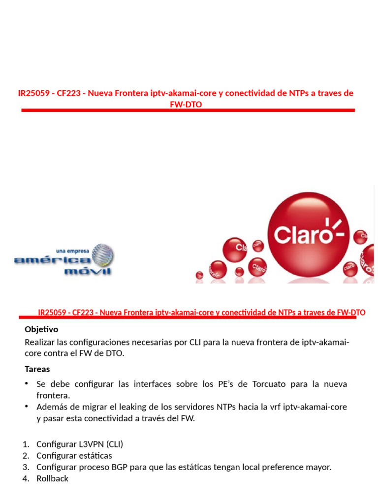 IR25059 - CF223 - Nueva Frontera Iptv-Akamai-core y Conectividad de NTPs A Traves de FW-DTO V3 ...