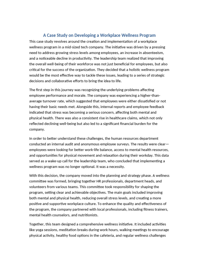 Workplace Wellness Program Case Study Pdf Workplace