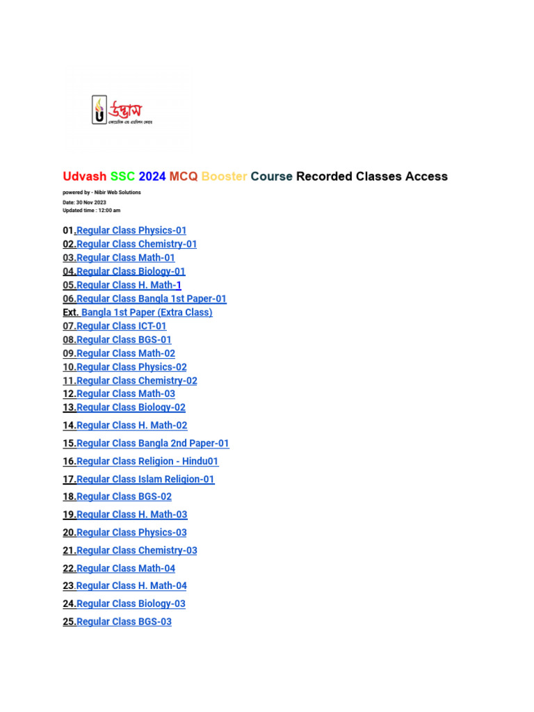 Udvash SSC24 Booster Cources | PDF