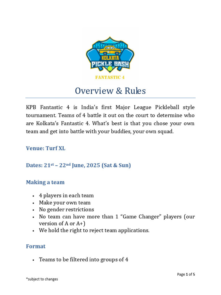 KPB Fantastic 4 Overview & Rules | PDF | Sports