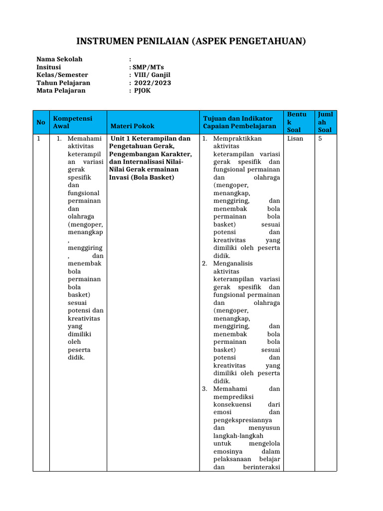 Instrumen Penilaian Tes Lisan | PDF